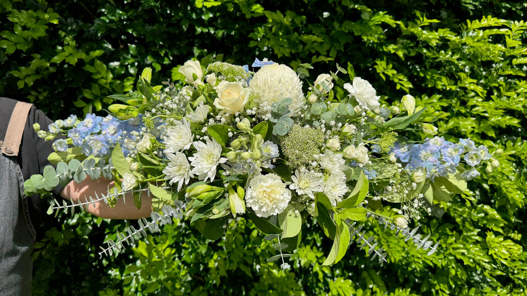 SWEET BLUE & WHITE CASKET SPRAY - Northside Flower Market